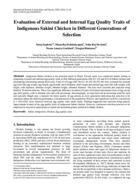 Pdf Evaluation Of External And Internal Egg Quality Traits Of Indigenous Sakini Chicken In