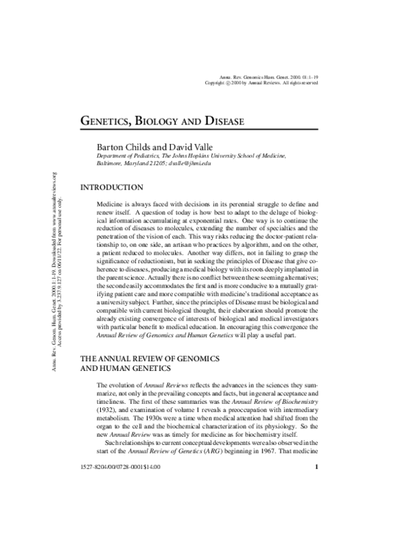 (PDF) Genetics, Biology and Disease