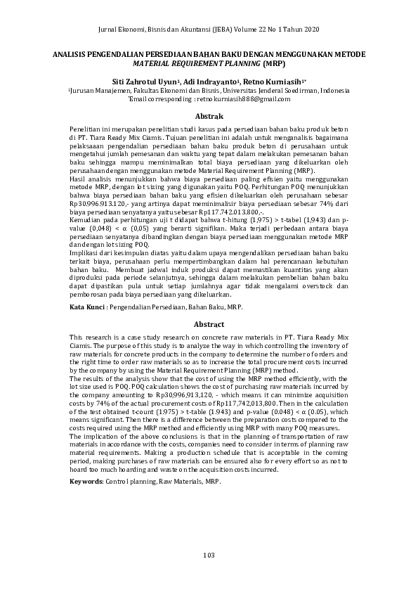 (PDF) Analisis Pengendalian Persediaan Bahan Baku Dengan Menggunakan Metode Material Requirement ...