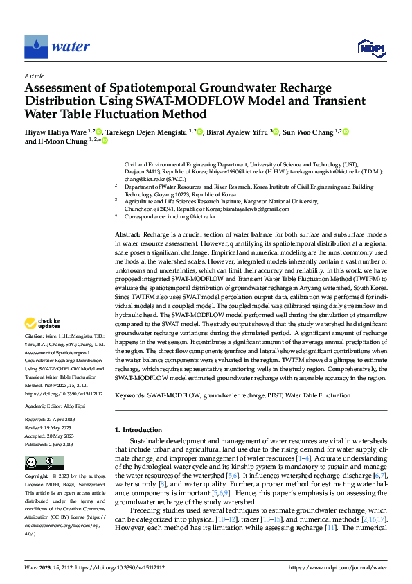 (PDF) Assessment of Spatiotemporal Groundwater Recharge Distribution Using SWAT-MODFLOW Model ...