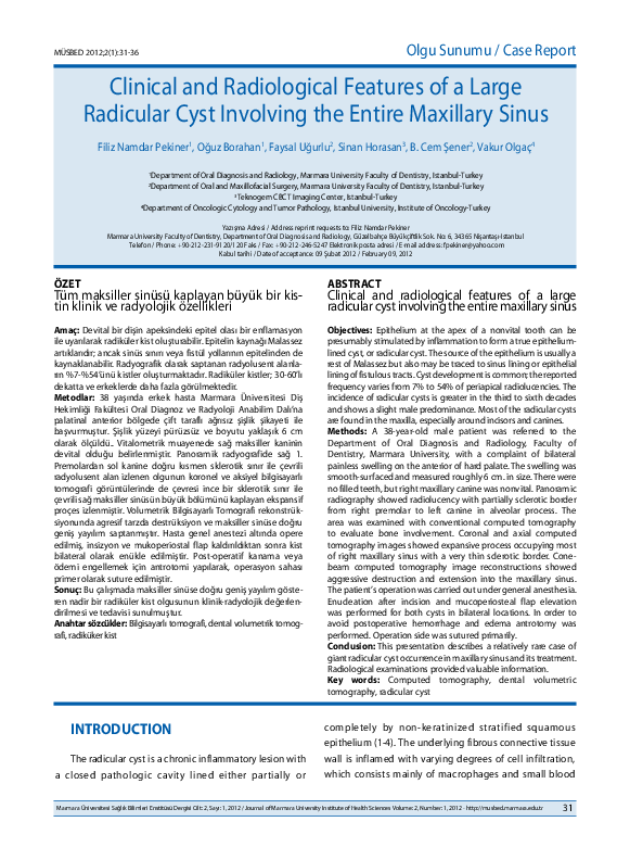 (PDF) Clinical and Radiological Features of a Large Radicular Cyst ...
