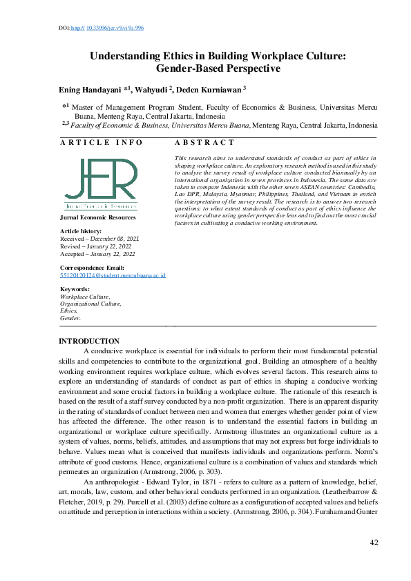 (PDF) Understanding Ethics in Building Workplace Culture: Gender-Based ...