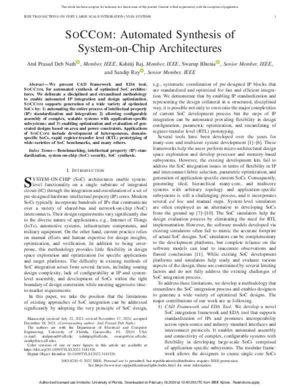(PDF) SoCCom: Automated Synthesis of System-on-Chip Architectures
