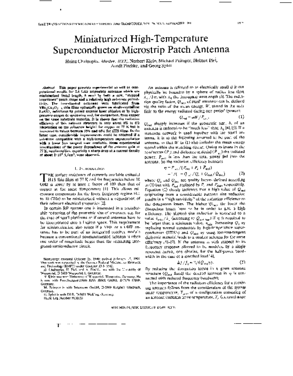 Pdf Miniaturized High Temperature Superconductor Microstrip Patch Antenna