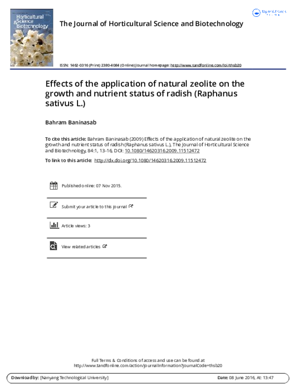 (PDF) Effects of the application of natural zeolite on the growth and nutrient status of radish ...