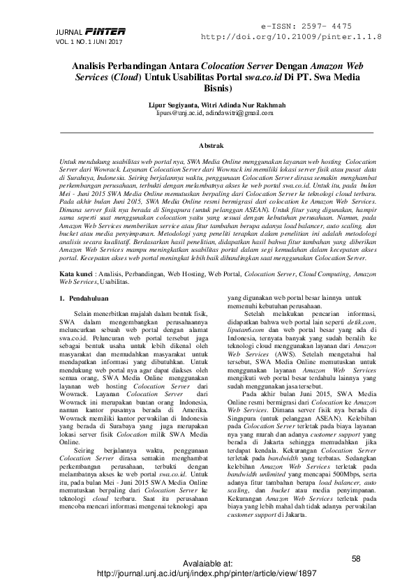 (PDF) Analisis Perbandingan Antara Colocation Server Dengan Amazon Web Services (Cloud) Untuk ...