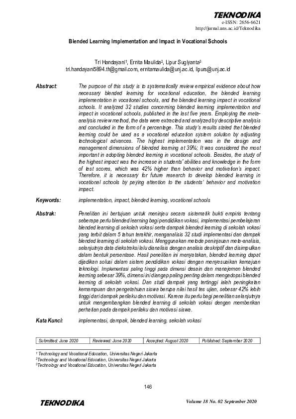 (PDF) Blended Learning Implementation and Impact in Vocational Schools