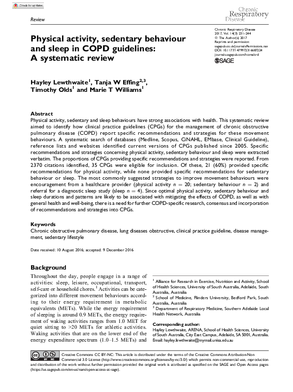 (PDF) Physical activity, sedentary behaviour and sleep in COPD guidelines: A systematic review