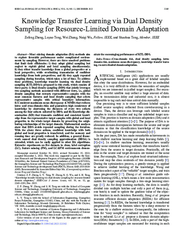 (PDF) Knowledge Transfer Learning via Dual Density Sampling for Resource-Limited Domain Adaptation