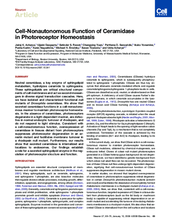 (PDF) Cell-Nonautonomous Function of Ceramidase in Photoreceptor ...