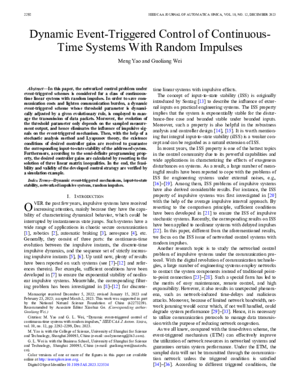 (PDF) Dynamic Event-Triggered Control of Continuous-Time Systems With Random Impulses