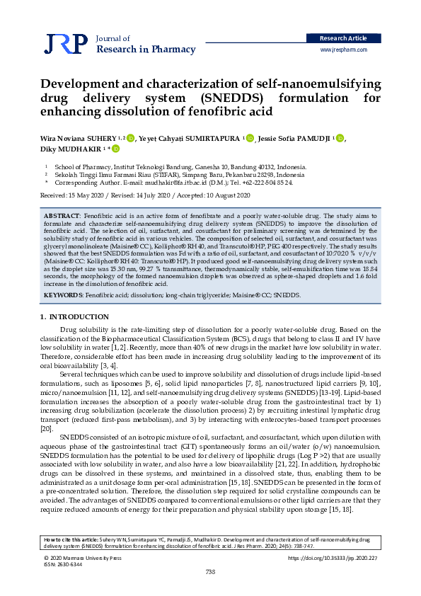 Pdf Development And Characterization Of Self Nanoemulsifying Drug Delivery System Snedds