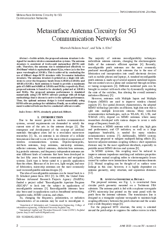(PDF) Metasurface Antenna Circuitry for 5G Communication Networks