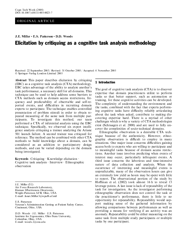 (PDF) Elicitation by Critiquing in Cognitive Task Analysis