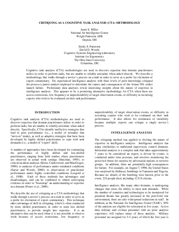 (PDF) Critiquing as a Cognitive Task Analysis (CTA) Methodology | Emily Patterson - Academia.edu