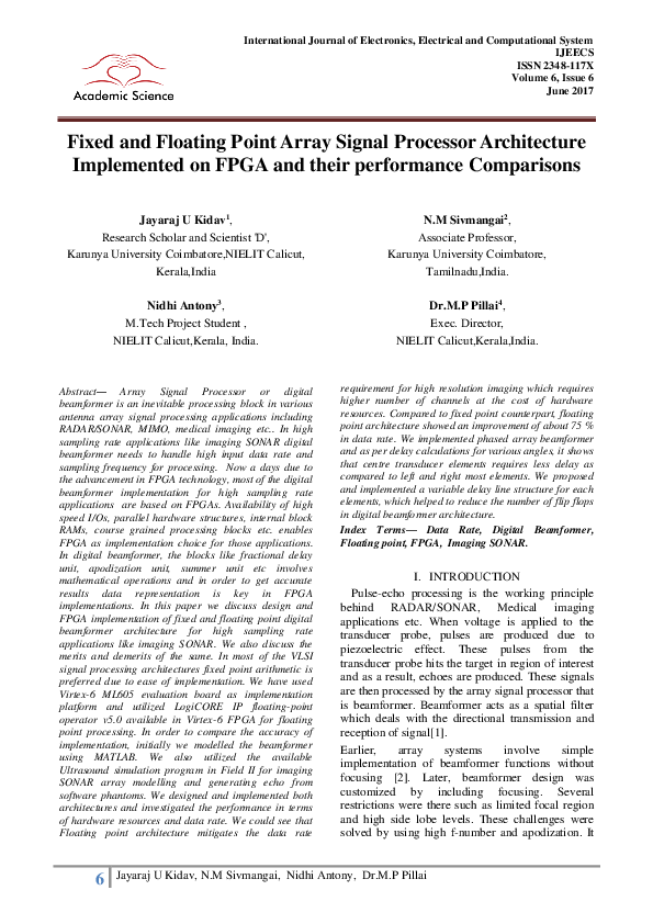 Pdf Fixed And Floating Point Array Signal Processor Architecture Implemented On Fpga And Their
