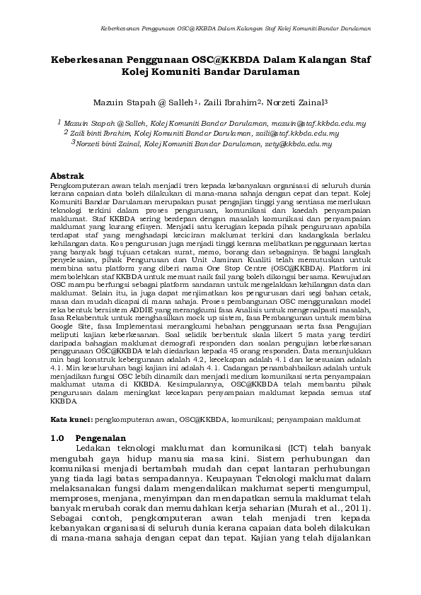 (PDF) Keberkesanan Penggunaan OSC@KKBDA Dalam Kalangan Staf Kolej ...