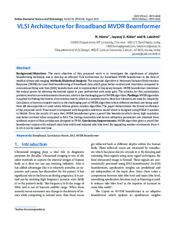 (PDF) VLSI Architecture for Broadband MVDR Beamformer