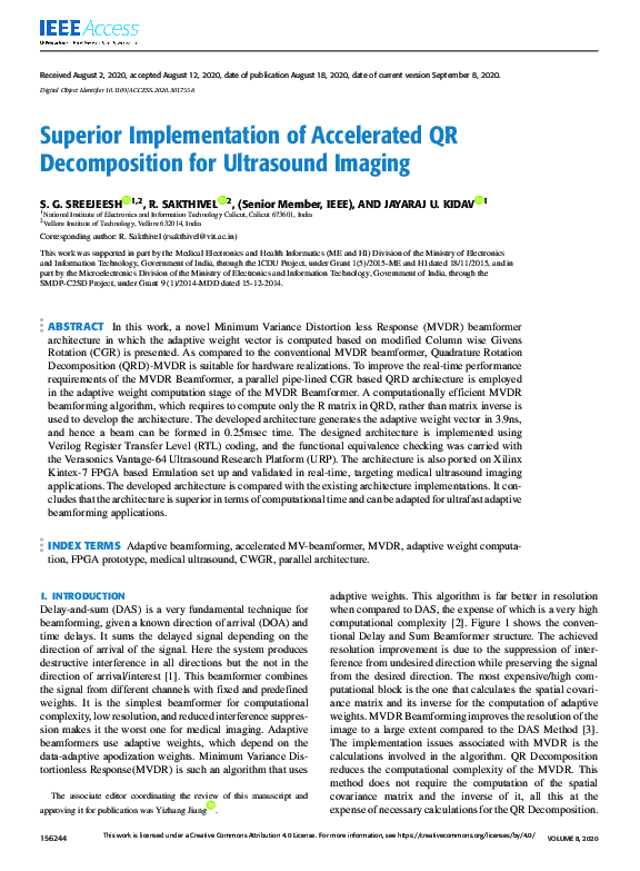 (PDF) Superior Implementation of Accelerated QR Decomposition for Ultrasound Imaging