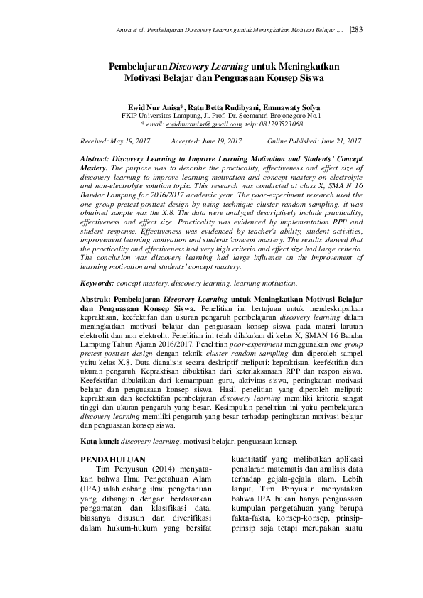 (PDF) Pembelajaran Discovery Learning Untuk Meningkatkan Motivasi Belajar Dan Penguasaan Konsep ...