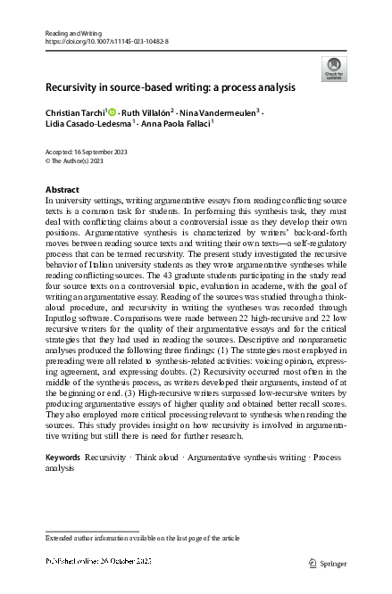 (PDF) Recursivity in source-based writing: a process analysis