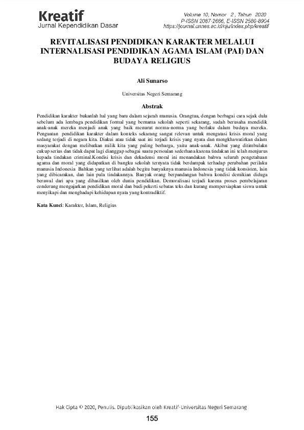 (PDF) Revitalisasi Pendidikan Karakter Melalui Internalisasi Pendidikan Agama Islam (Pai) Dan ...