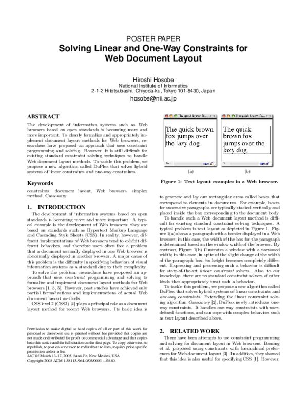 (PDF) Solving linear and one-way constraints for web document layout