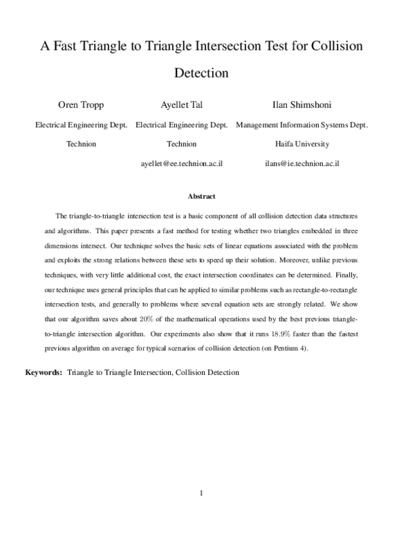 (PDF) A fast triangle to triangle intersection test for collision detection