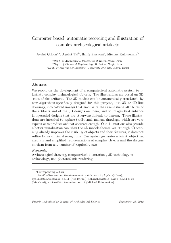 (PDF) Computer-based, automatic recording and illustration of complex archaeological artifacts