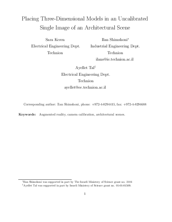 (PDF) Placing Three-Dimensional Models in an Uncalibrated Single Image of an Architectural Scene