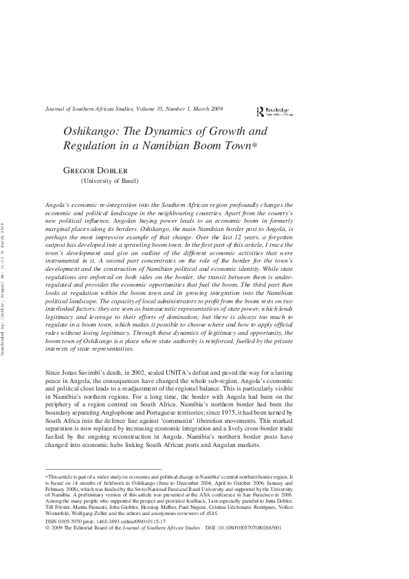 (PDF) Oshikango: The Dynamics of Growth and Regulation in a Namibian ...