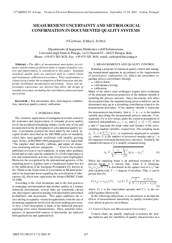 (PDF) Measurement Uncertainty and Metrological Confirmation in Documented Quality Systems ...