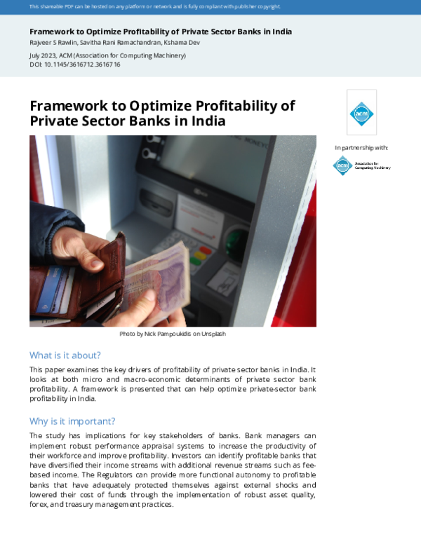 (PDF) Framework to Optimize Profitability of Private Sector Banks in India