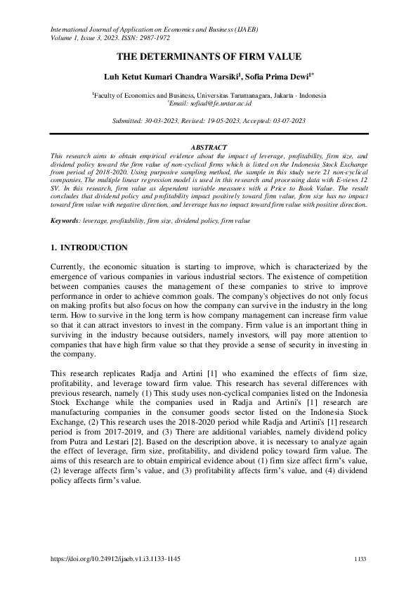 (PDF) The Determinants of Firm Value