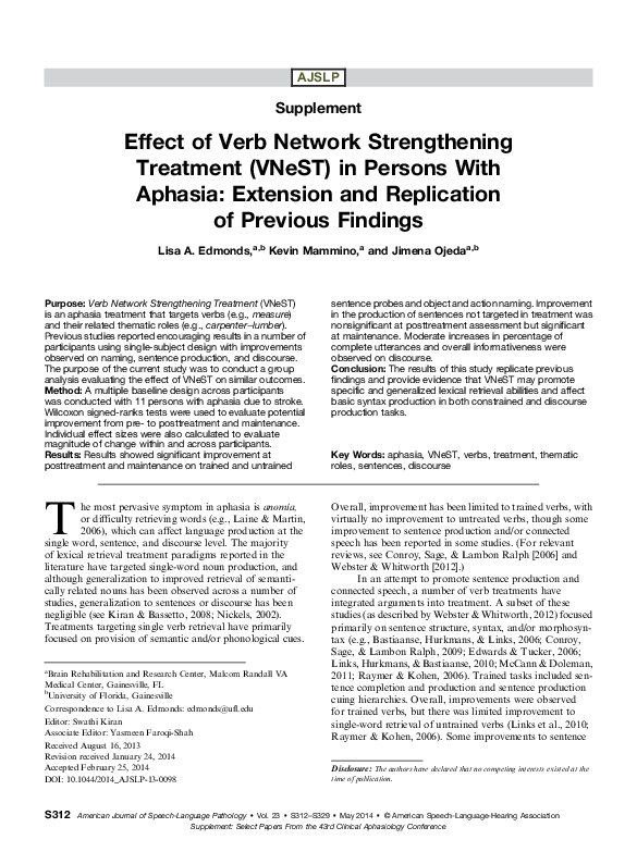 (PDF) Effect of Verb Network Strengthening Treatment (VNeST) in Persons ...