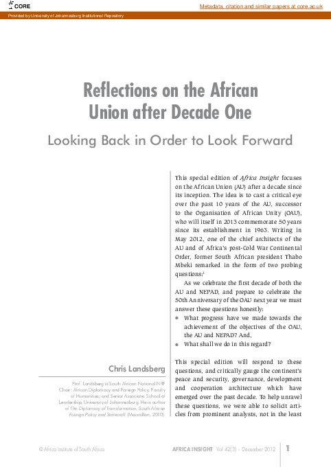 (PDF) Reflections on the African Union after decade one : looking back ...