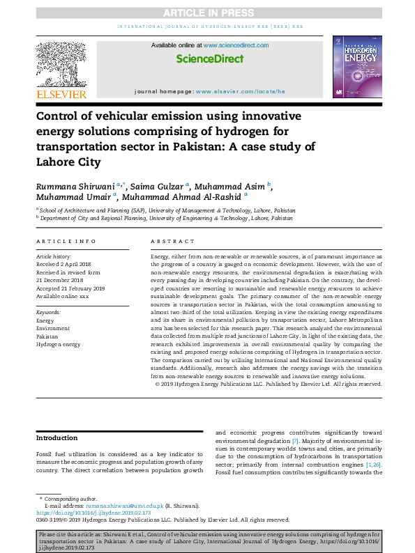 (PDF) Control of vehicular emission using innovative energy solutions ...