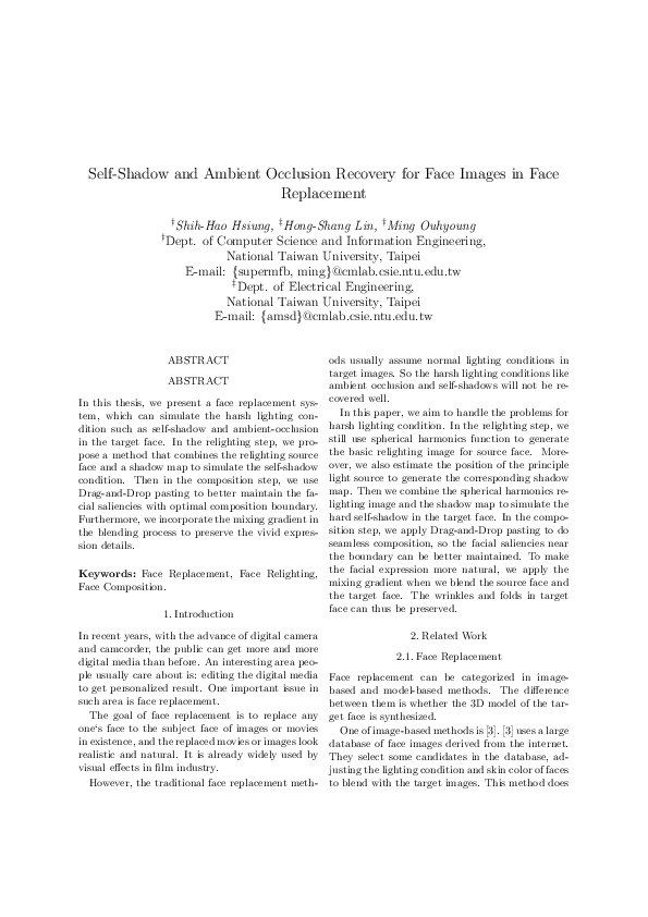 (PDF) Self-Shadow and Ambient Occlusion Recovery for Face Images in Face Replacement