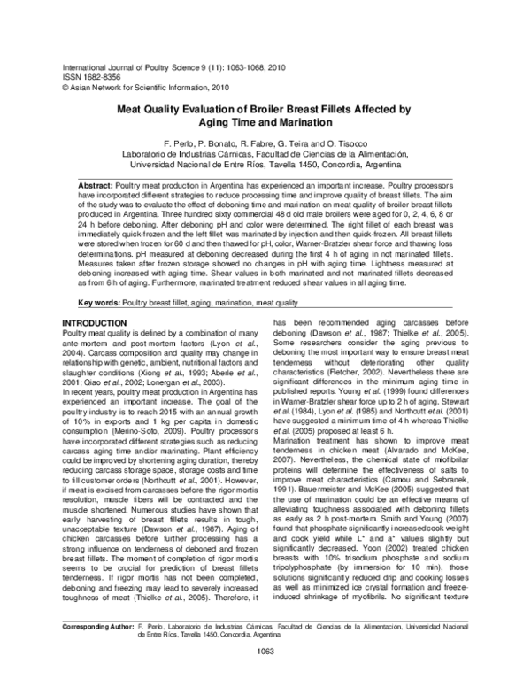 (PDF) Meat Quality Evaluation of Broiler Breast Fillets Affected by Aging Time and Marination
