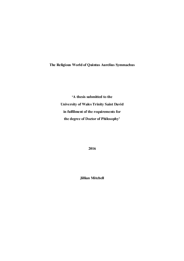 (PDF) The Religious world of Quintus Aurelius Symmachus | Jill Mitchell ...