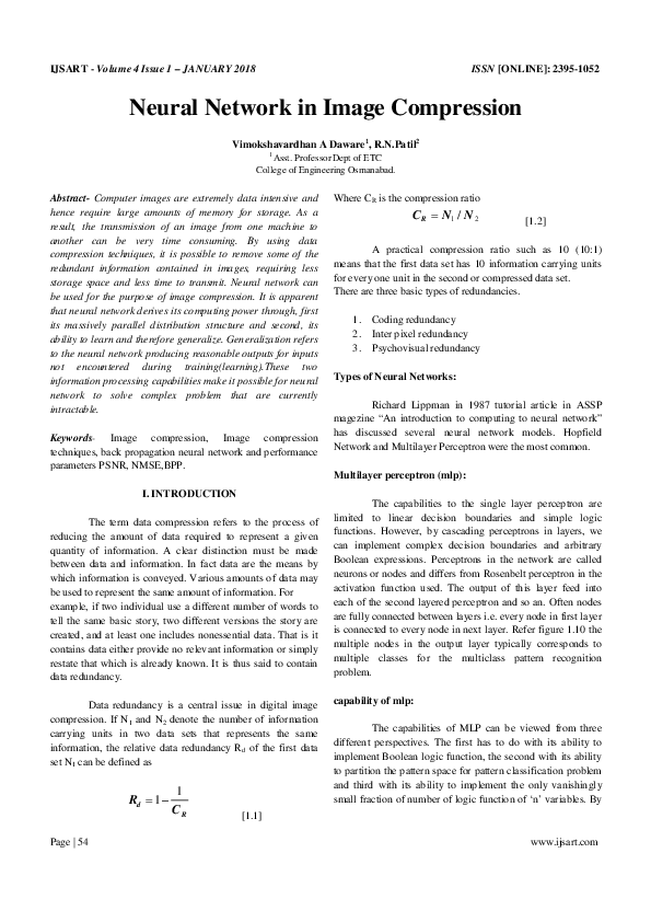 Pdf Neural Network In Image Compression Vimokshavardhan Daware