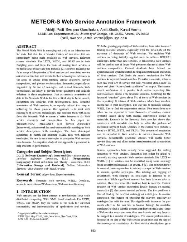 (PDF) Meteor-s web service annotation framework | Amit Sheth - Academia.edu