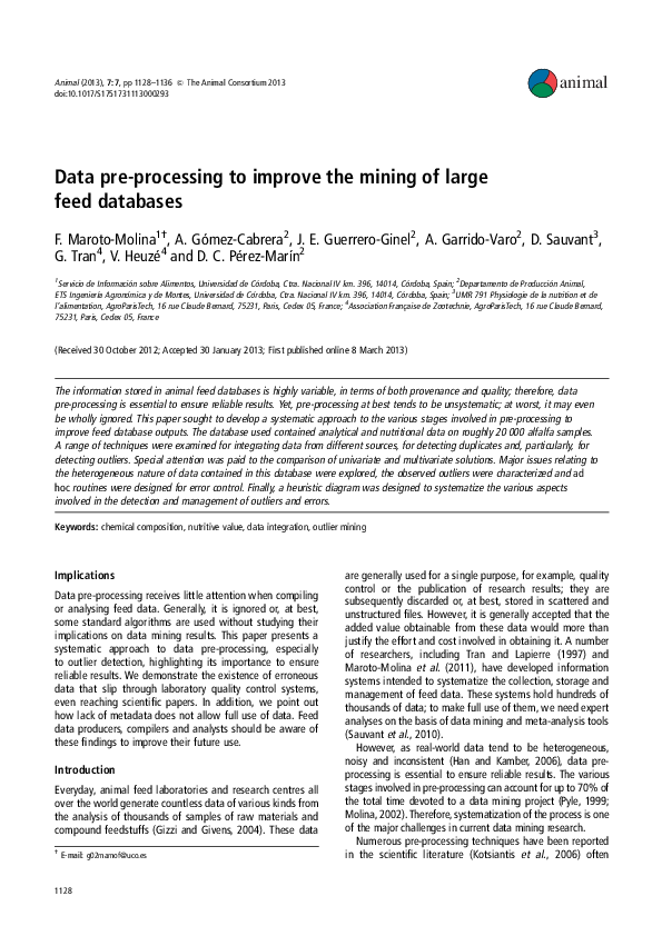 Pdf Data Pre Processing To Improve The Mining Of Large Feed Databases