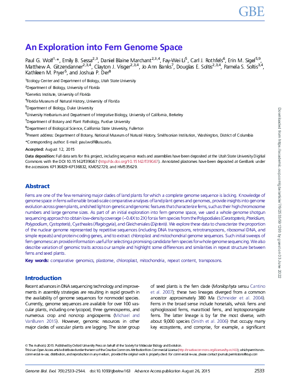 (PDF) An exploration into fern genome space | Daniel Marchant ...
