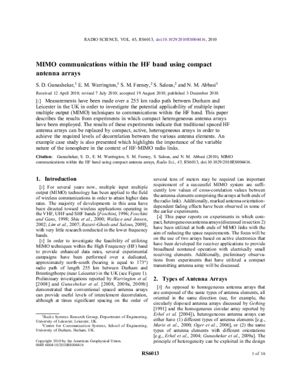 (PDF) MIMO communications within the HF band using compact antenna arrays | Sana Salous ...