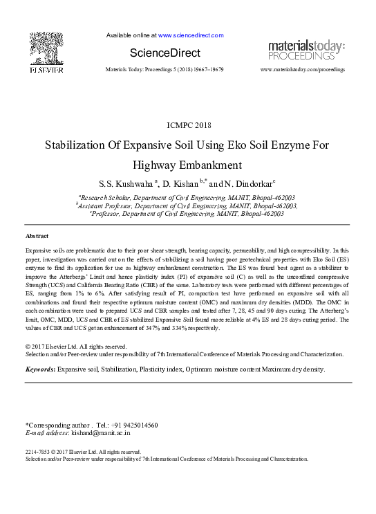 (PDF) Stabilization of Expansive Soil Using Eko Soil Enzyme For Highway ...