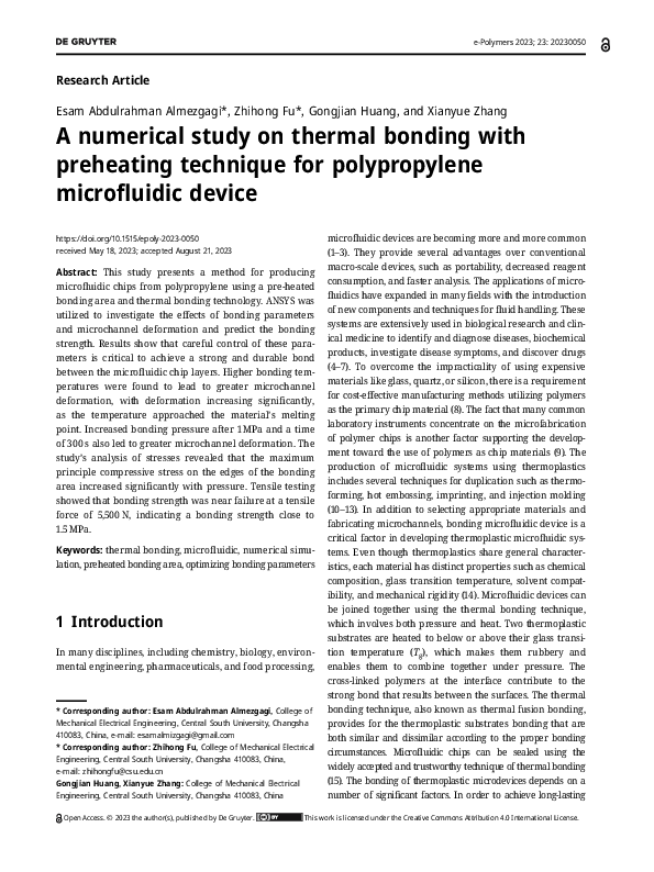 (PDF) A numerical study on thermal bonding with preheating technique for polypropylene ...
