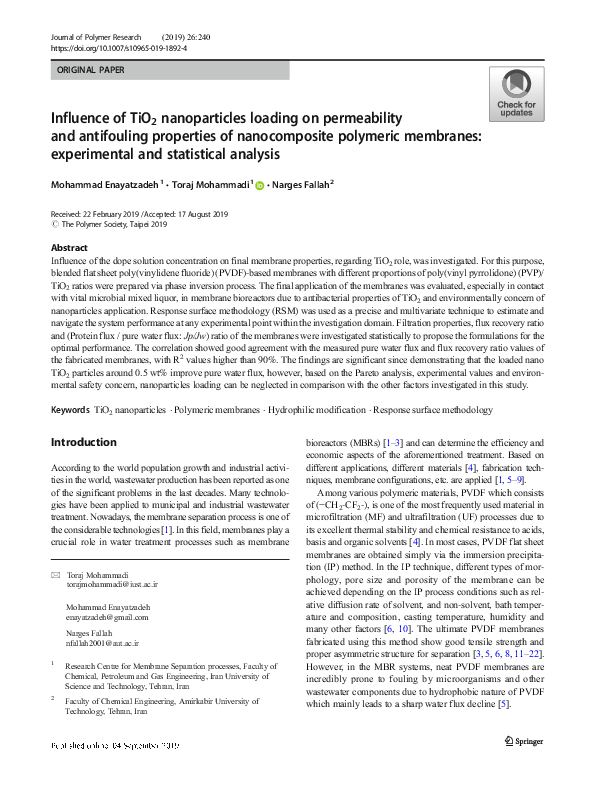 (PDF) Influence of TiO2 nanoparticles loading on permeability and ...