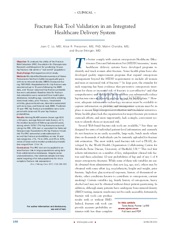 (PDF) Fracture risk tool validation in an integrated healthcare ...