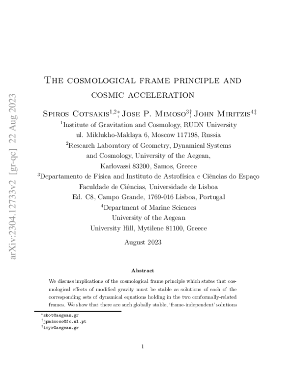 (PDF) The cosmological frame principle and cosmic acceleration